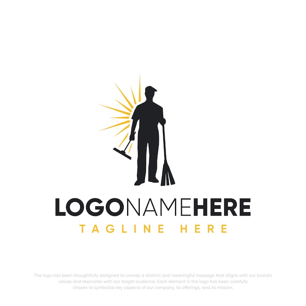 Silhouetted Janitor with Broom and Sunburst Logo | Jiffy Designs