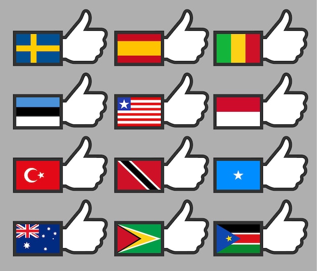 Diverse Collection of National Flags and Thumbs Up Icons | Jiffy Designs