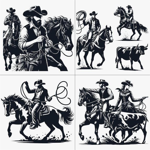 Rugged Cowboy Silhouettes in Dramatic Western Scenes | Jiffy Designs