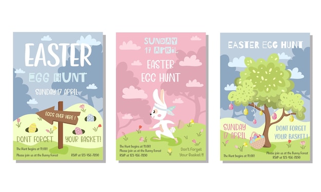 Whimsical Easter Egg Hunt Posters with Playful Bunny and Landscape ...