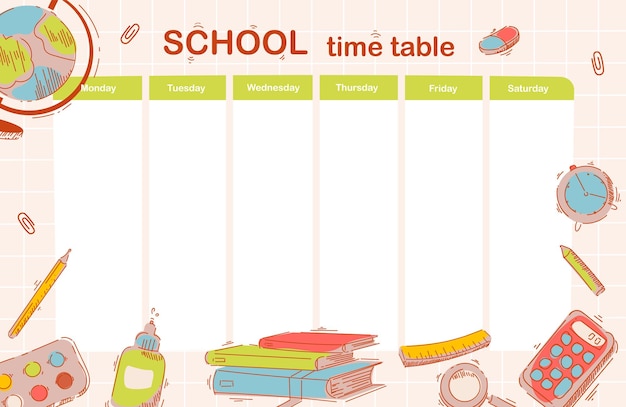 Vibrant School Timetable with Colorful Classroom Supplies | Jiffy Designs