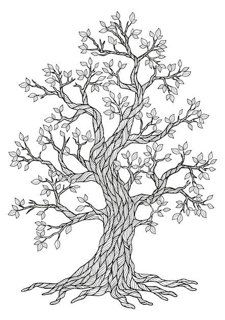 Intricate Botanical Sketch of a Twisted Oak Tree | Jiffy Designs