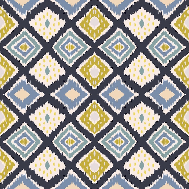 Vibrant Ikat Diamond Pattern in Navy and Mustard | Jiffy Designs