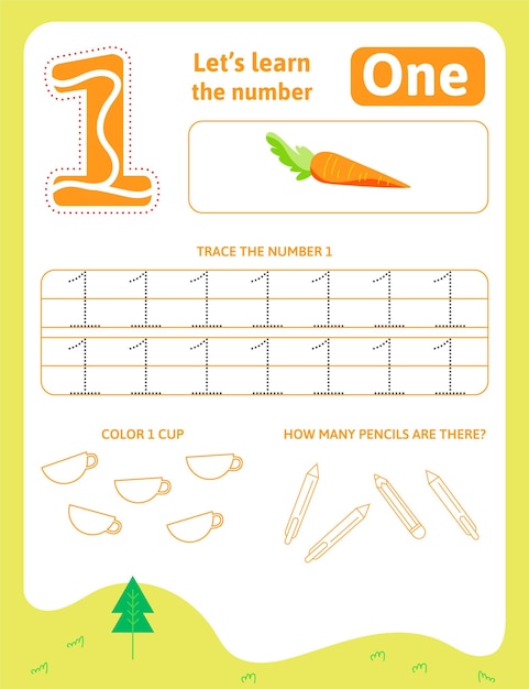 Vibrant Number One Learning Worksheet with Carrot Illustration | Jiffy ...