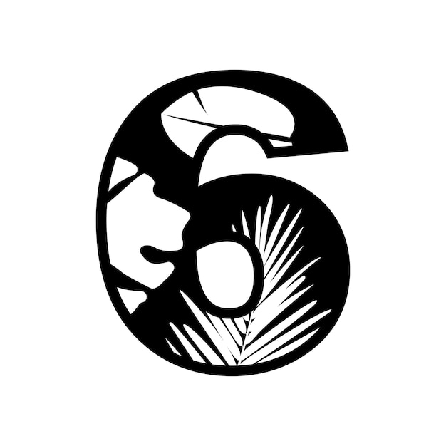 Stylized Black and White Number Six with Nature Elements | Jiffy Designs