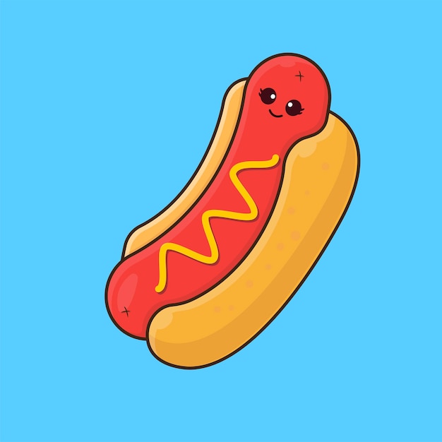 Adorable Cartoon Hot Dog on Vibrant Blue Background | Jiffy Designs