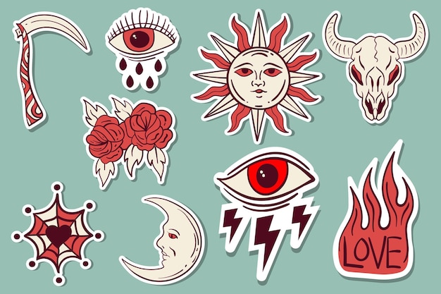 Eclectic Collection of Vibrant Tattoo-Inspired Symbols and Motifs ...