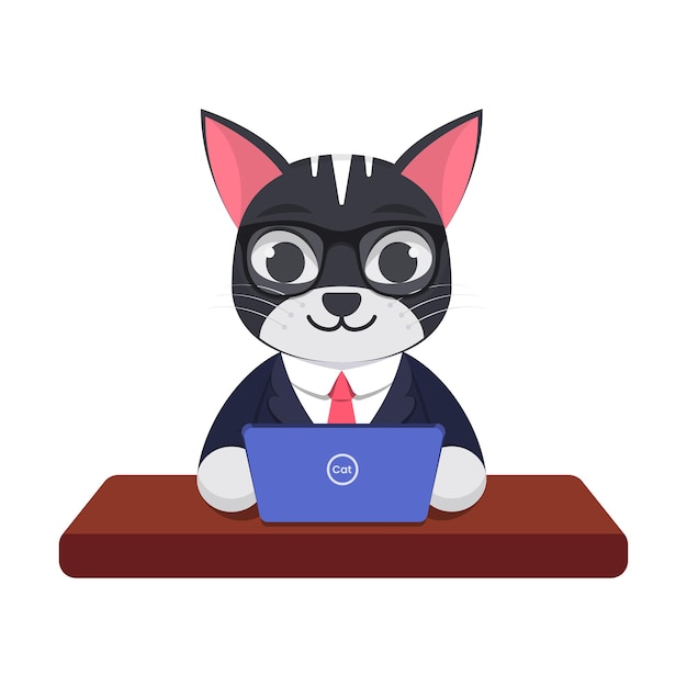 Adorable Cat Programmer Typing Intently on Laptop | Jiffy Designs