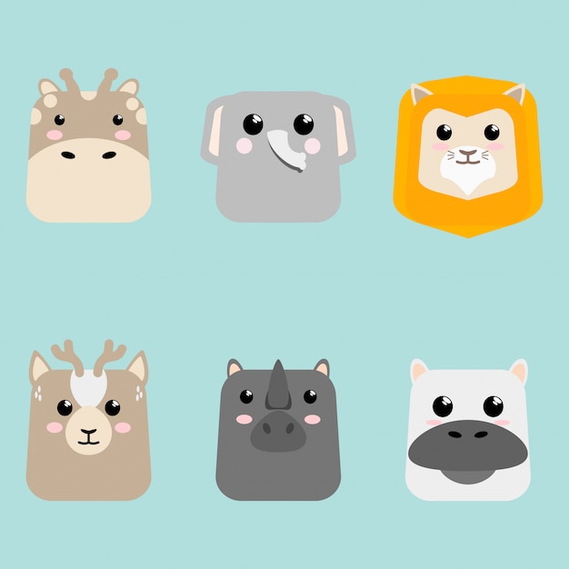 Adorable Cartoon Safari Animal Faces on Teal Background | Jiffy Designs