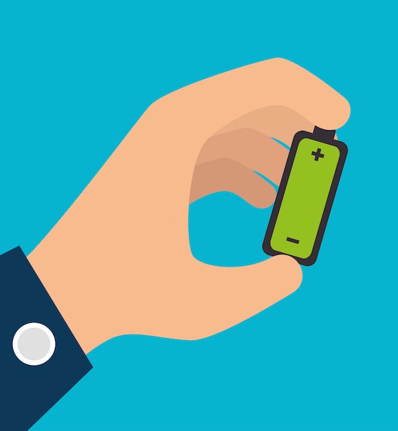 Hand Holding Green Battery Illustration with Star Symbol | Jiffy Designs