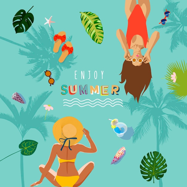 Vibrant Tropical Beach Scene with Sunbathing Woman | Jiffy Designs