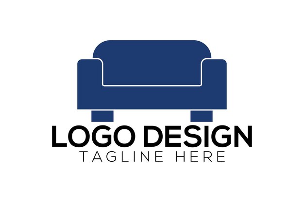 Elegant Blue Sofa Silhouette with Minimalist Text Logo | Jiffy Designs