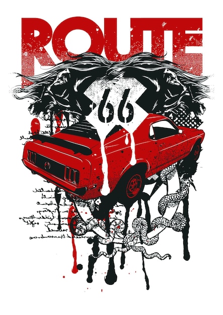 Iconic Route 66 Muscle Car Grunge Artwork | Jiffy Designs
