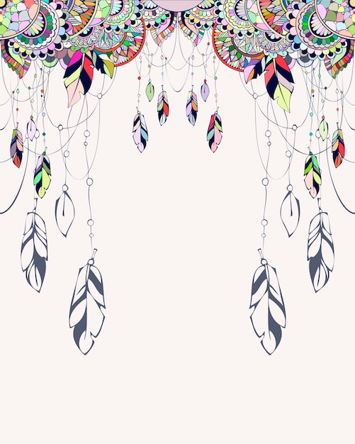 Vibrant Dreamcatcher Motif with Cascading Feathers and Gems | Jiffy Designs