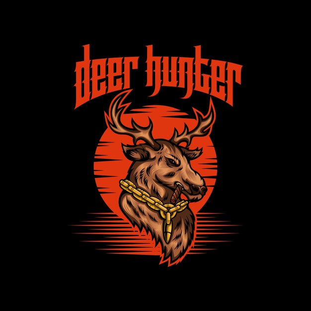 Fierce Deer Hunter Illustration with Sunburst Backdrop | Jiffy Designs