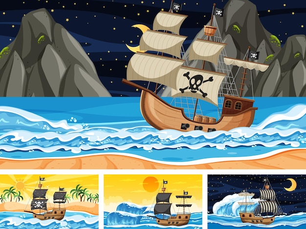 Vibrant Pirate Ship Collection with Diverse Nautical Designs | Jiffy ...