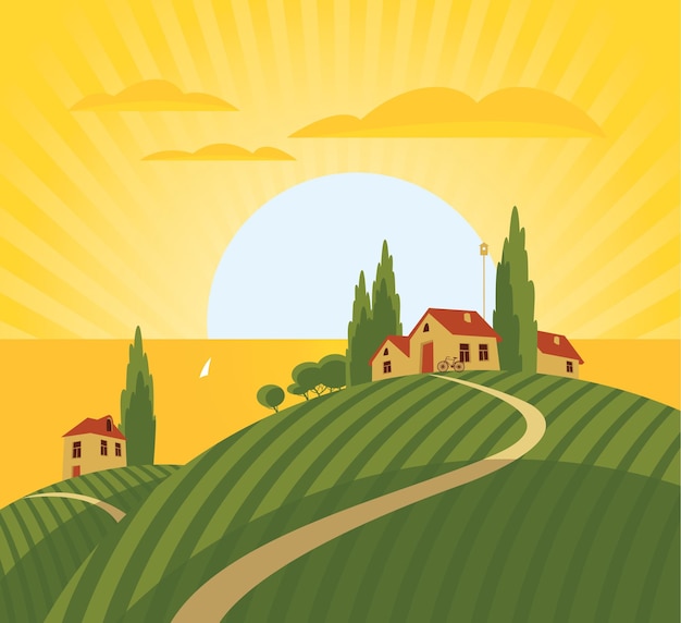 Vibrant Countryside Landscape with Rustic Homes | Jiffy Designs