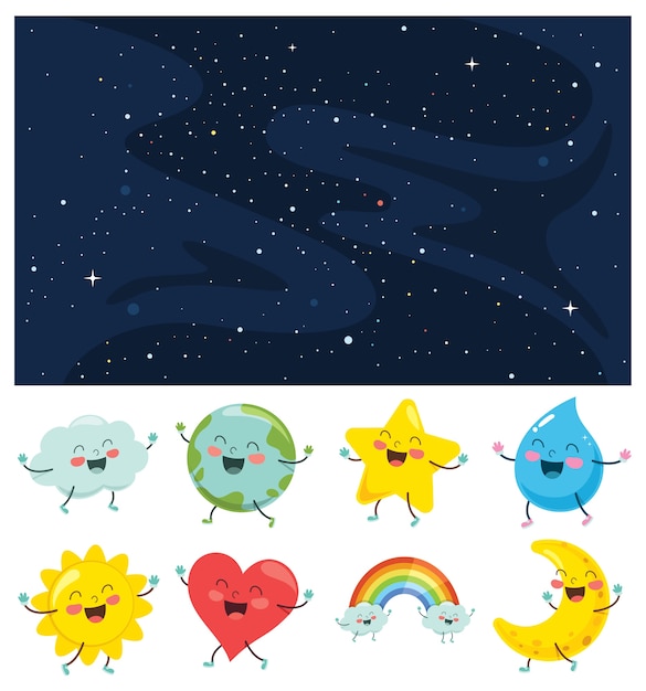Whimsical Celestial Characters and Symbols Illustration Collection ...
