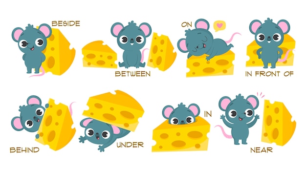 Adorable Mouse Prepositions with Cheese Collection | Jiffy Designs