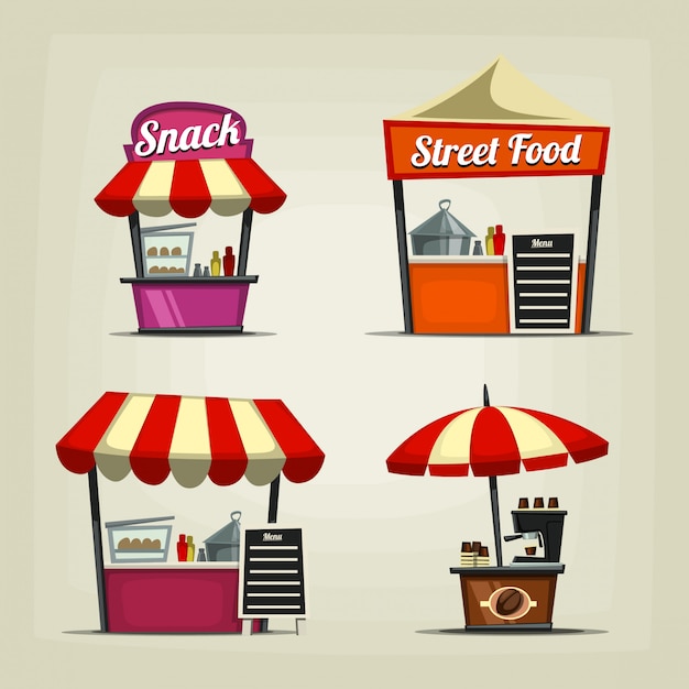 Vibrant Collection of Diverse Street Food Stalls and Snack Carts ...