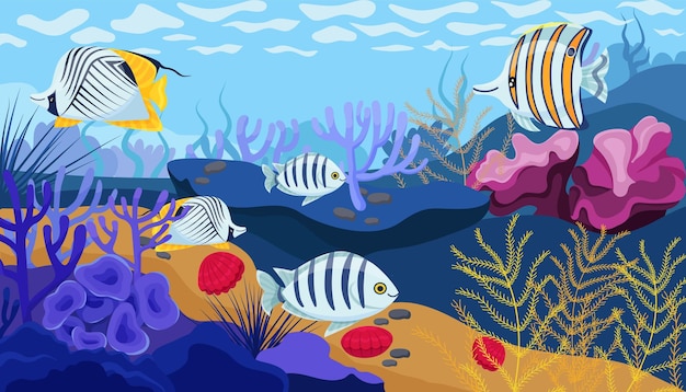 Vibrant Underwater Coral Reef with Exotic Fish and Seascape | Jiffy Designs
