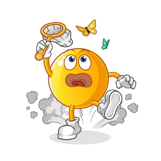 Playful Emoji Character Chasing Butterflies with Magnifying Glass ...