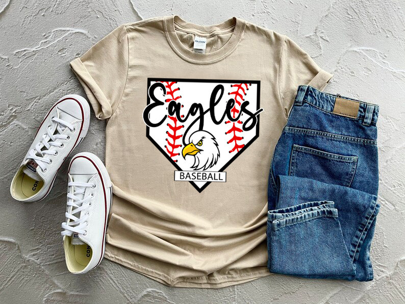 'Eagles Baseball' Bold Script with Fierce Eagle and Red Stitching ...