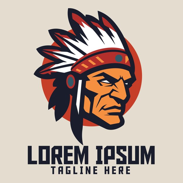 Fierce Native American Chief Mascot with Dramatic Feathered Headdress ...