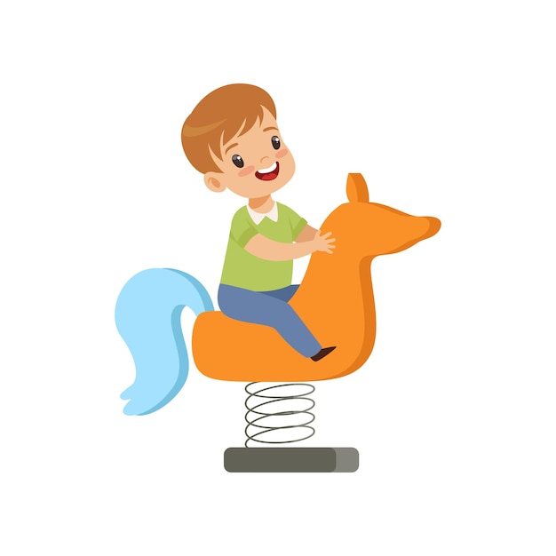 Playful Boy Riding a Springy Fox Illustration | Jiffy Designs