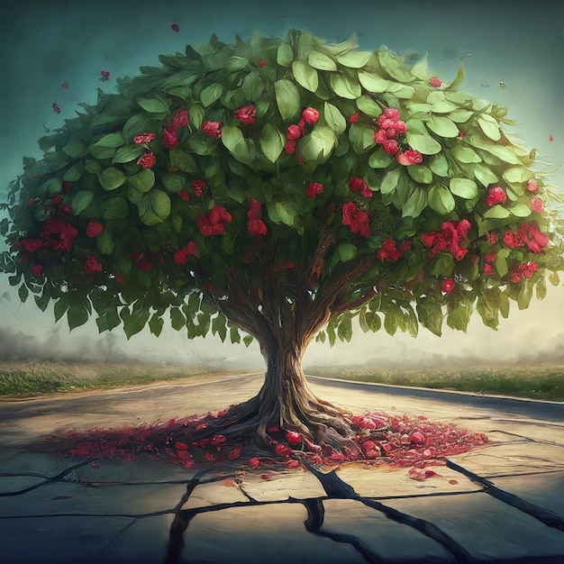 Vibrant Flowering Tree Thriving on Cracked Earth | Jiffy Designs