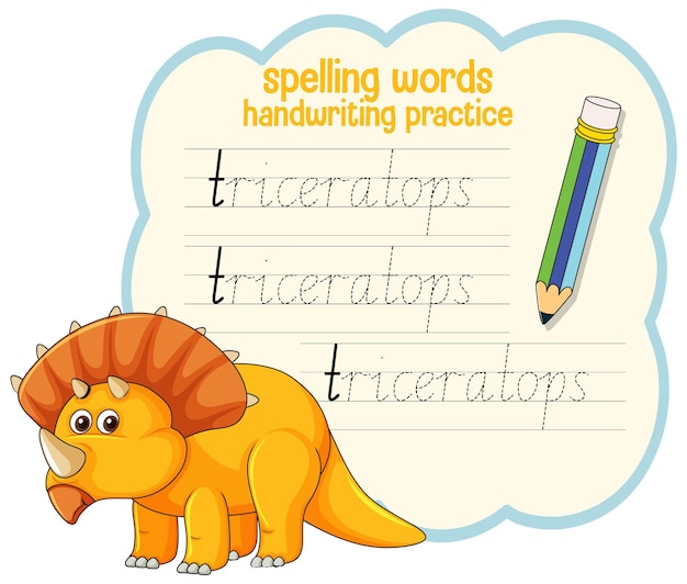 Triceratops Dinosaur Handwriting Practice Worksheet | Jiffy Designs