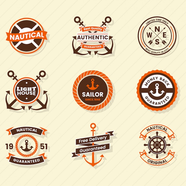 Vintage Nautical Badges with Anchors, Wheels, and Sailor Motifs | Jiffy ...