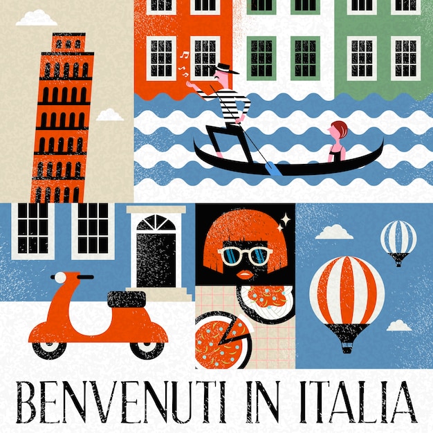 Vibrant Italian Cityscape with Gondola and Iconic Landmarks | Jiffy Designs