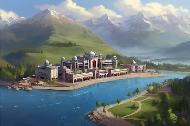 Majestic Lakeside Palace Amid Towering Alpine Peaks and Forests | Jiffy ...