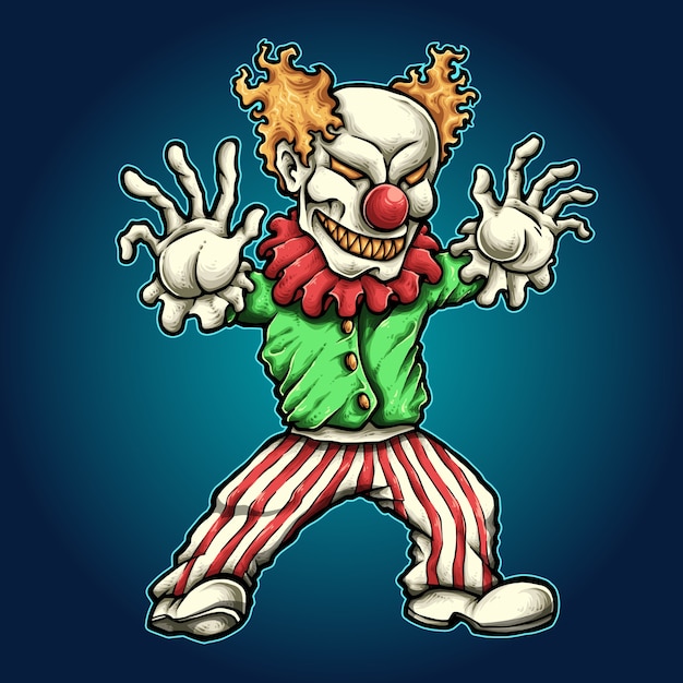 Menacing Clown with Manic Expression and Striped Outfit | Jiffy Designs