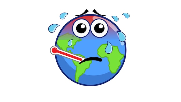 Sick Planet Earth with Thermometer Cartoon Illustration | Jiffy Designs