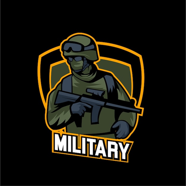 Rugged Military Soldier Emblem with Assault Rifle | Jiffy Designs