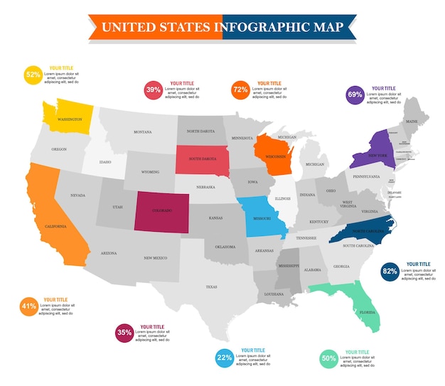 Vibrant Geographical Landscape: Detailed United States Map Infographic ...