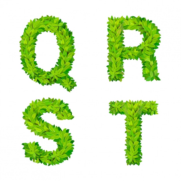 Lush Green Leaf Letters Forming the Word 'QRST' | Jiffy Designs