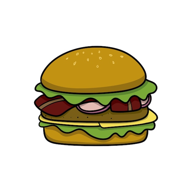 Vibrant Cartoon-Style Burger Illustration with Juicy Patty and Toppings ...