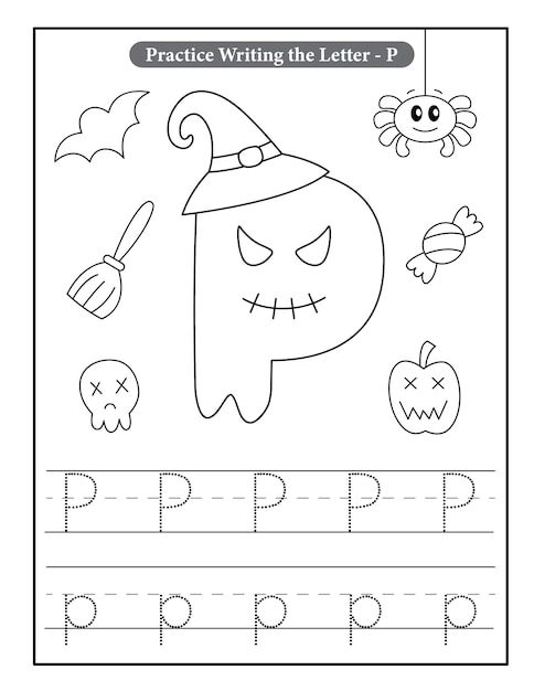 Spooky Pumpkin Practicing Cursive Writing of Letter P | Jiffy Designs