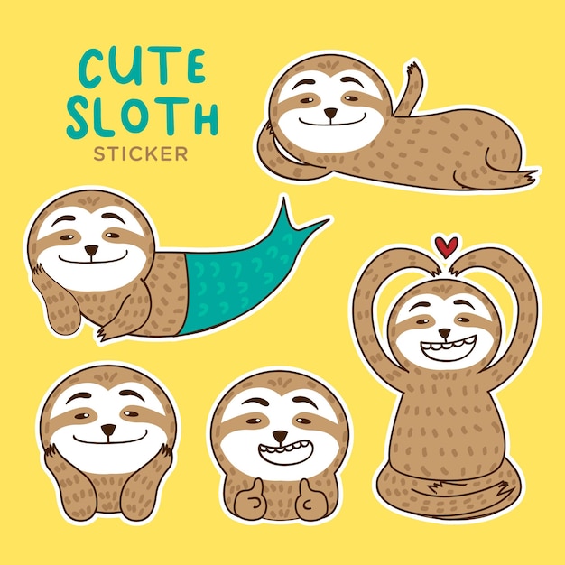 Adorable Sloth Stickers with Cheerful Expressions and Vibrant Colors ...