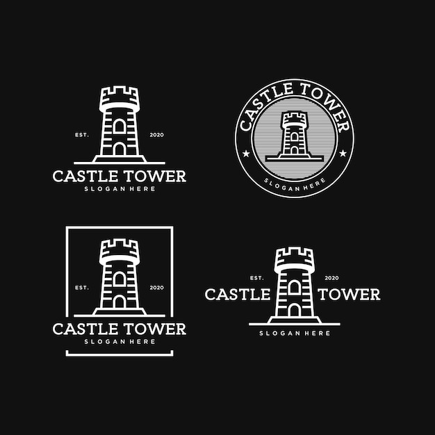 Iconic Castle Tower Silhouette Logos in Vintage Monochrome Style ...