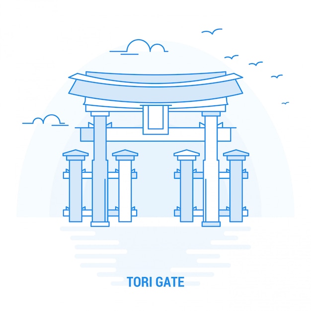 Elegant Tori Gate Silhouette with Clouds and Birds | Jiffy Designs