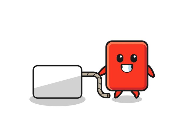 Cheerful Red Cartoon Character Holding a Blank Screen | Jiffy Designs