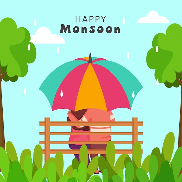 Colorful Monsoon Umbrella and Cozy Bench Scene | Jiffy Designs