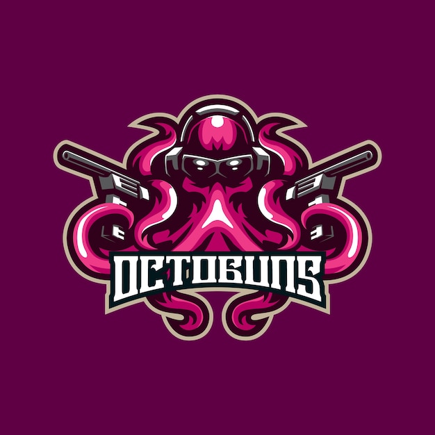 Fierce Octopus Mascot with Crossed Guns Logo | Jiffy Designs