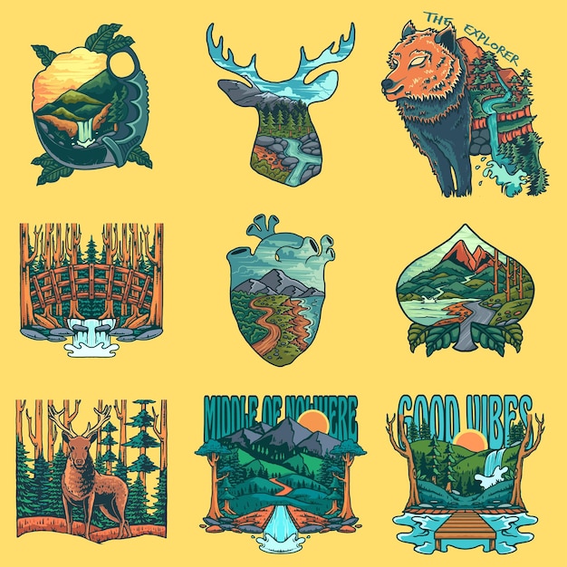 Vibrant Nature-Inspired Emblem Collection with Diverse Wildlife Motifs ...