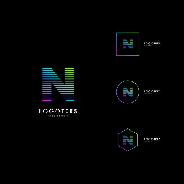 Vibrant Neon Letter N Logos with Hexagonal Shapes | Jiffy Designs