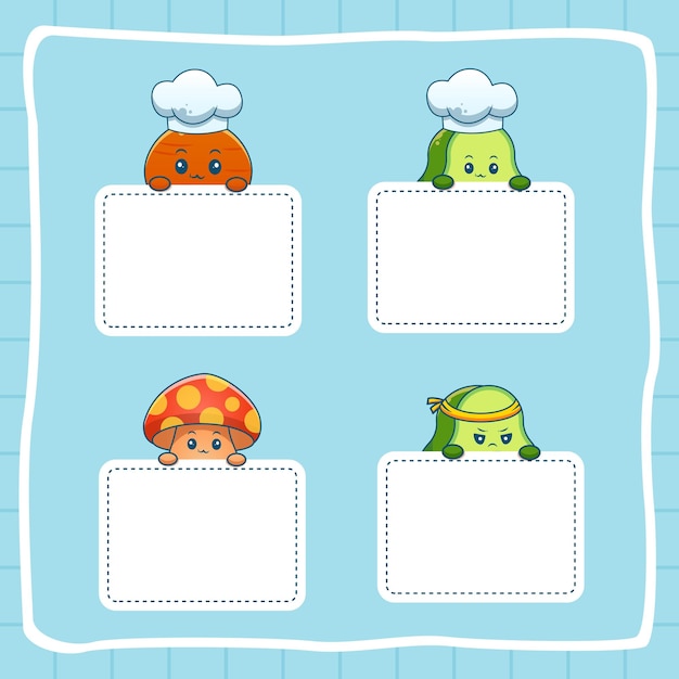 Cute cartoon character name tags and memo collection cute label for ...